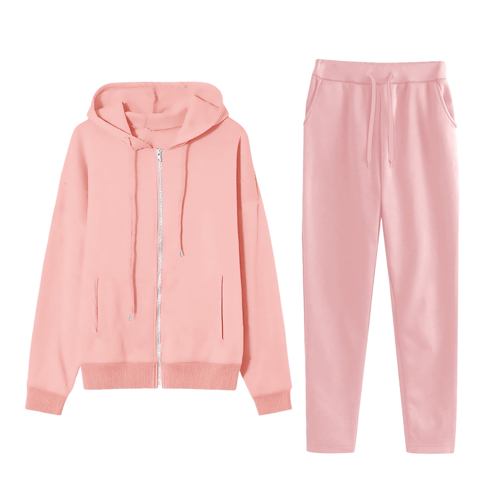Xdegoge Sweat Set for Women Zip Up Long Sleeve Hoodies Drawstring Waist ...