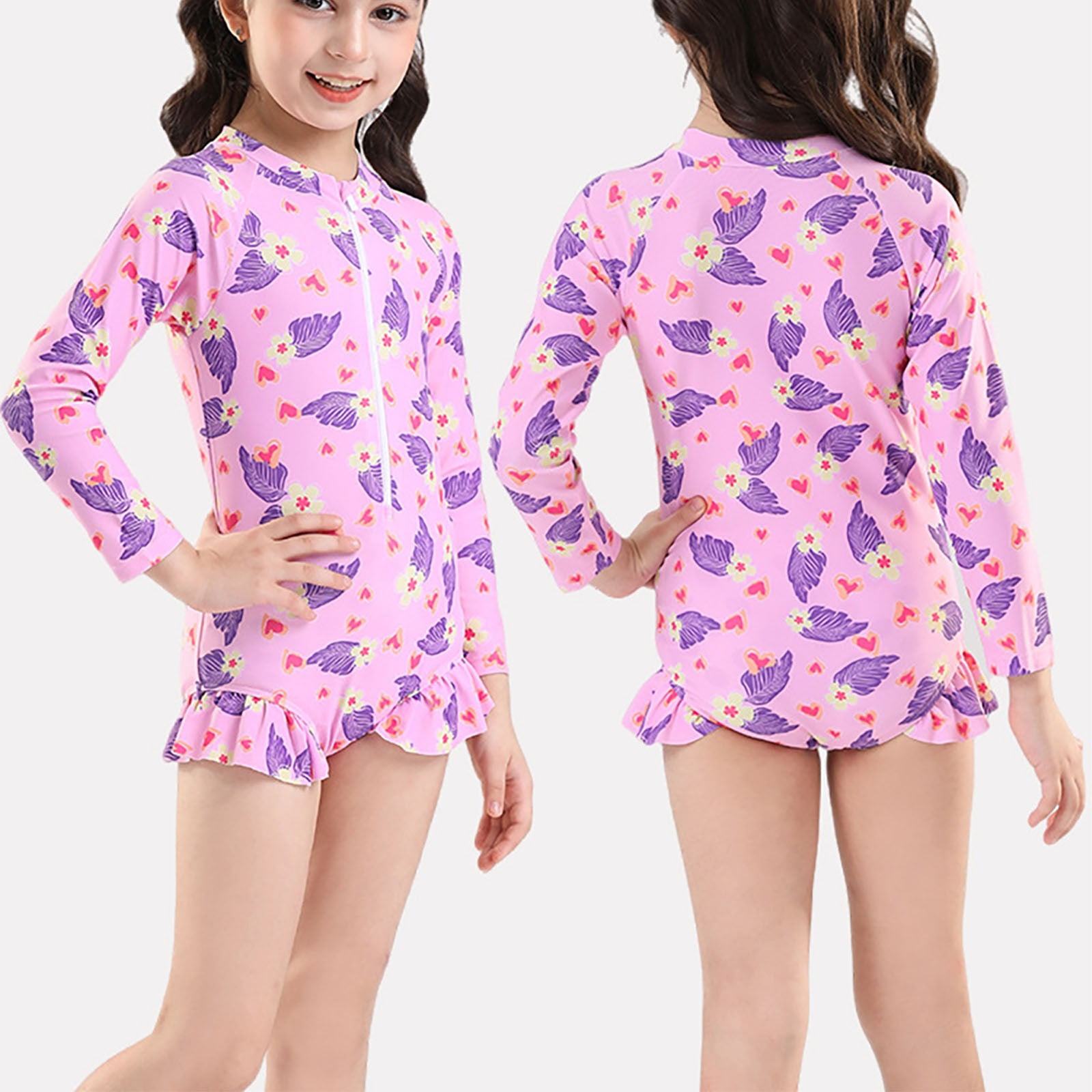 Xdegoge Swimsuit for Girls 4-16 Long Sleeve Rash Guard One-Piece ...