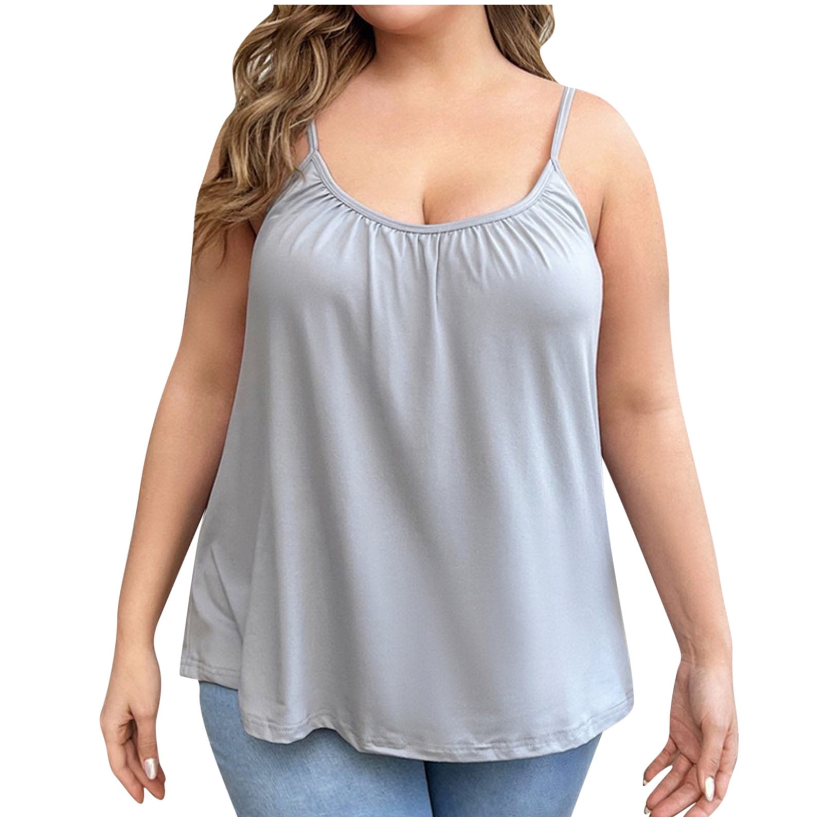 Xdegoge Tank Top with Built In Bra for Women Plus Size Summer Tops ...