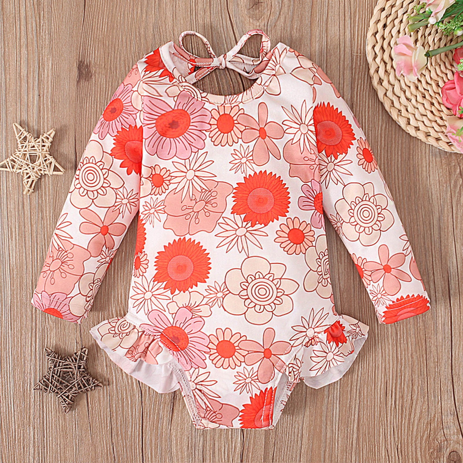 Xdegoge Toddler Girl Swimsuit Long Sleeve Bathing Suit Print Girls ...