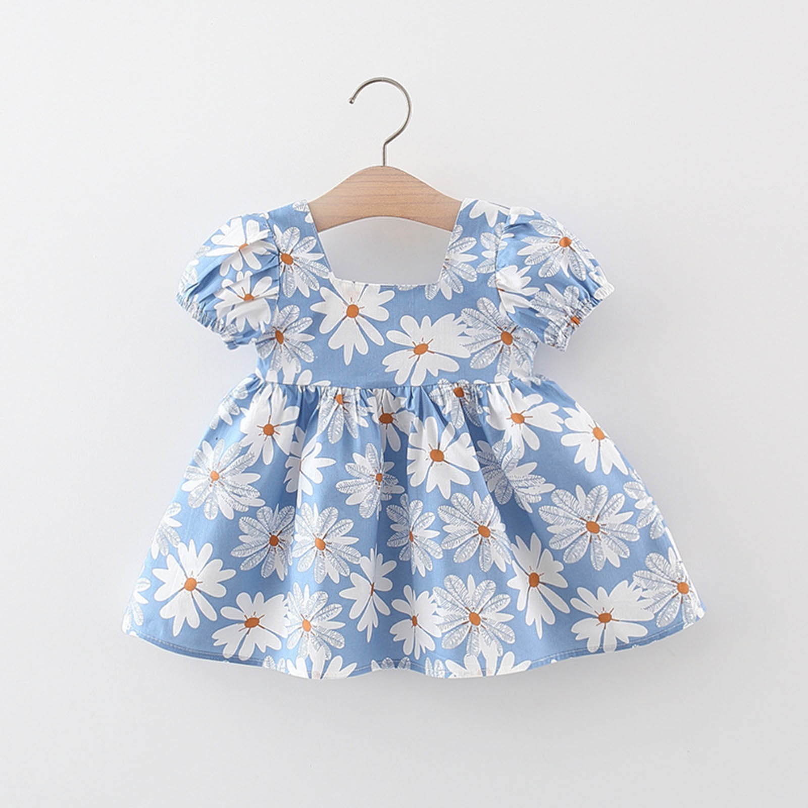 Xdegoge Toddler Girls Puff Sleeve Sweet Collar Dresses Cute Flower ...