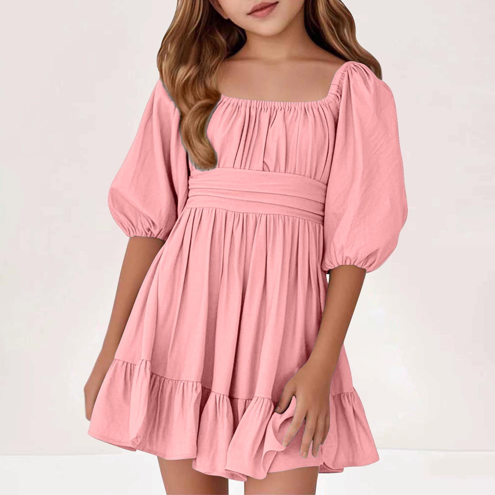 Xdegoge Tween Girls Dresses Classic Midi Dress Square Neck Cocktail ...