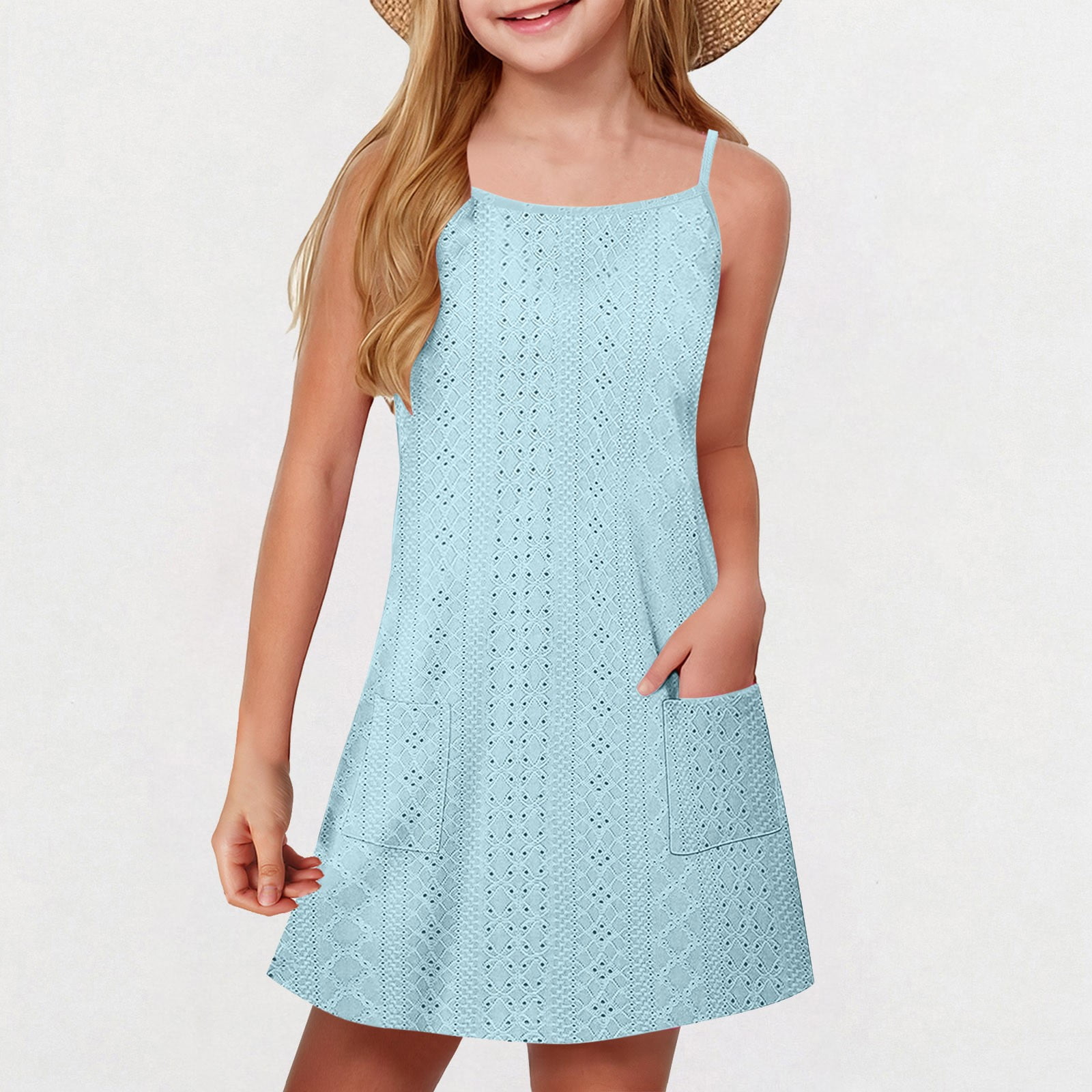 Xdegoge Tween Girls Dresses Solid Color Sleeveless Spaghetti Strap Tank Dress Summer Cute ...