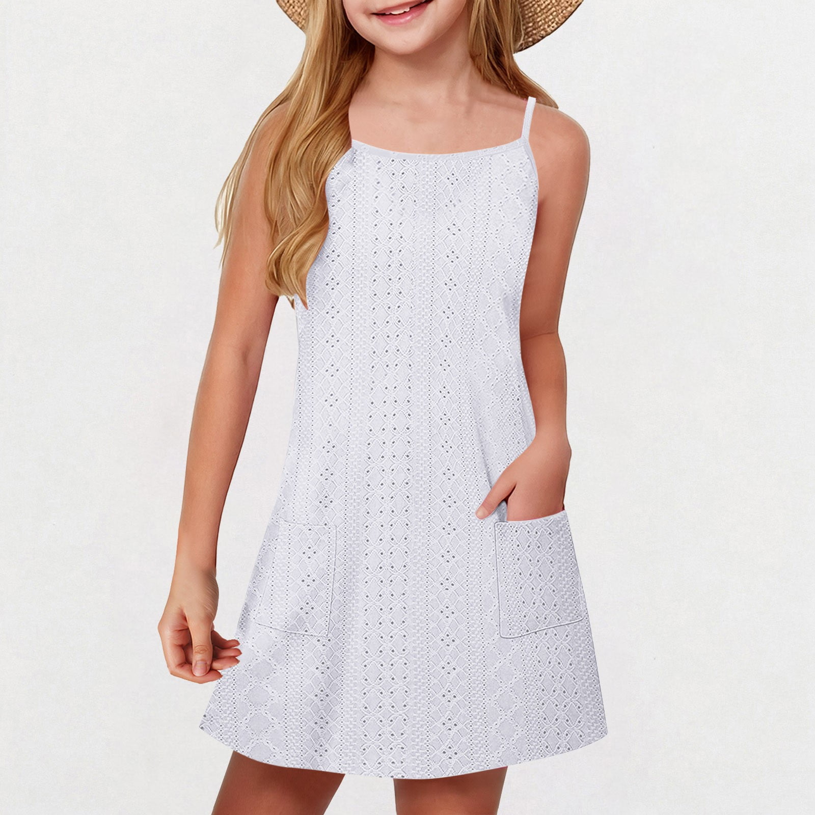Xdegoge Tween Girls Dresses Solid Color Sleeveless Spaghetti Strap Tank ...
