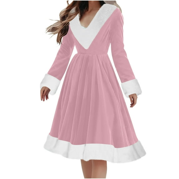Xdegoge Velvet Dress for Women, A Line Long Sleeve V Neck Dresses with ...