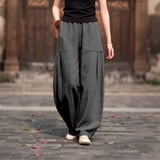 Xdegoge Wide Leg Palazzo Pants for Women Cotton Linen Harem Trousers ...
