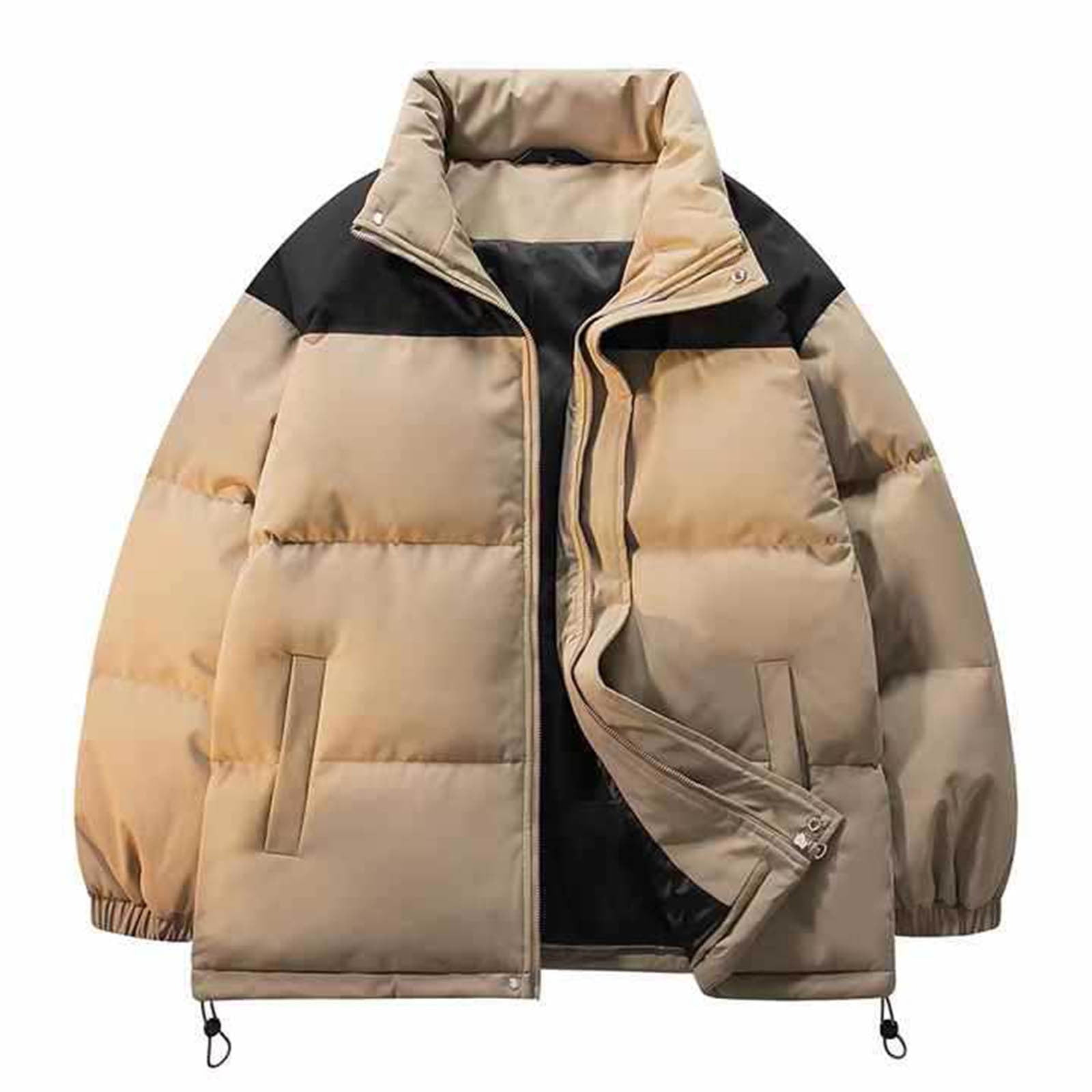 Xdegoge Winter Padded Jackets for Men Full Zip Stand Up Collar Jacket ...