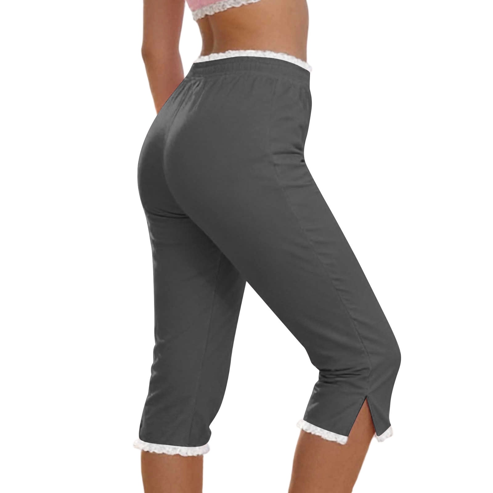 Xdegoge Women's Capri Length Lounge Pants Elastic Waist Cotton Crop ...