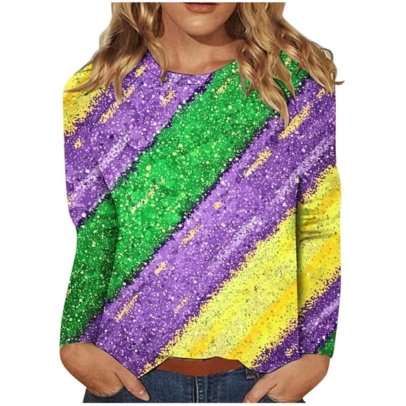 Xdegoge Women's Carnival 3/4 Sleeve Shirts Mardi Gras Mask Graphic ...