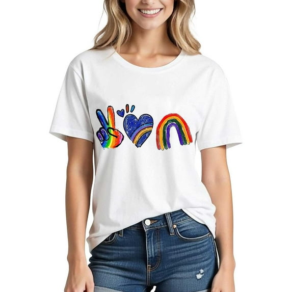 Xdegoge Women's Comfortable White T-Shirt with Rainbow Brushstroke Art ...