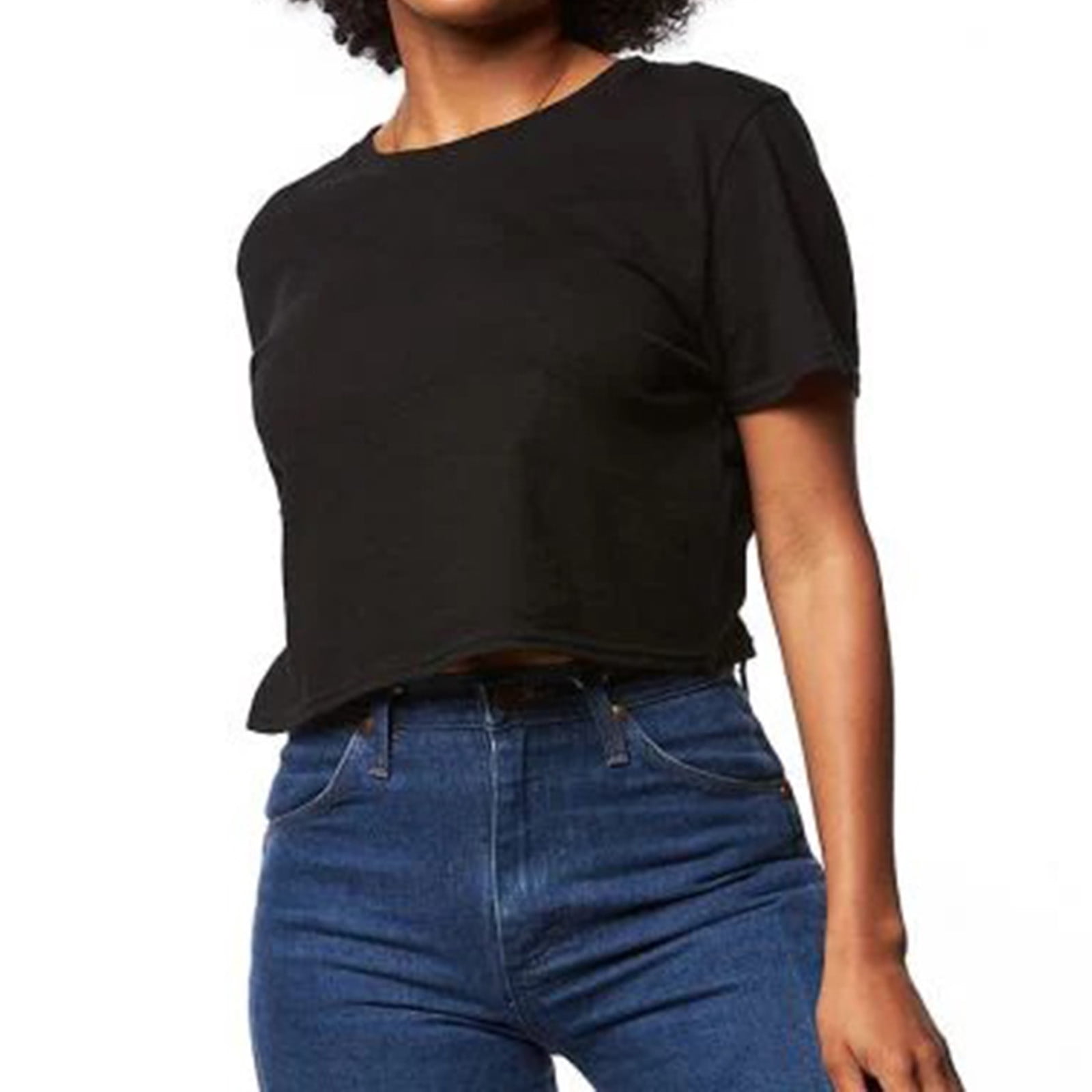 Xdegoge Women's Cropped Fitted T-Shirt with Rounded Hem, Minimalist ...