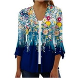 Xdegoge Women's Floral Pattern Open Front Cardigan Three Quarter Sleeve ...