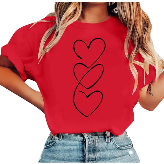 Xdegoge Women's Heart Graphic T Shirts Short Sleeve Crew Neck Summer ...