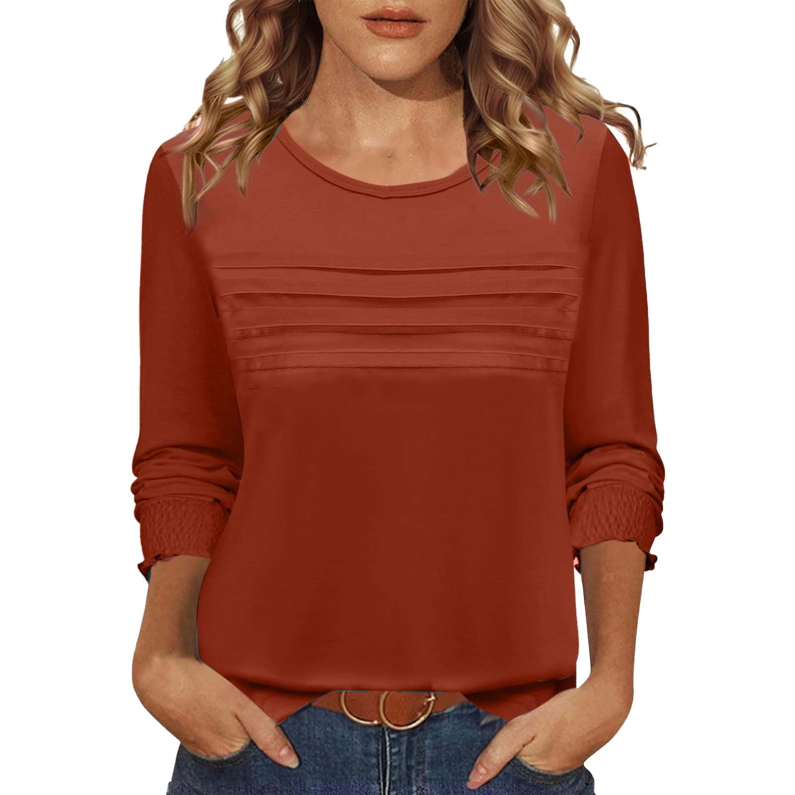 Xdegoge Women's Long Sleeve Top Crew Neck Relaxed Fit Soft Stretchy ...