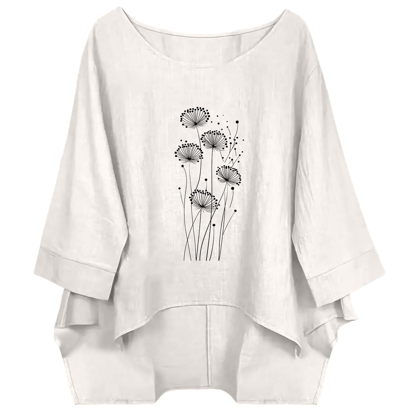 Xdegoge Women's Loose Fit Boho Top with Print Linen Texture Wide Sleeve ...