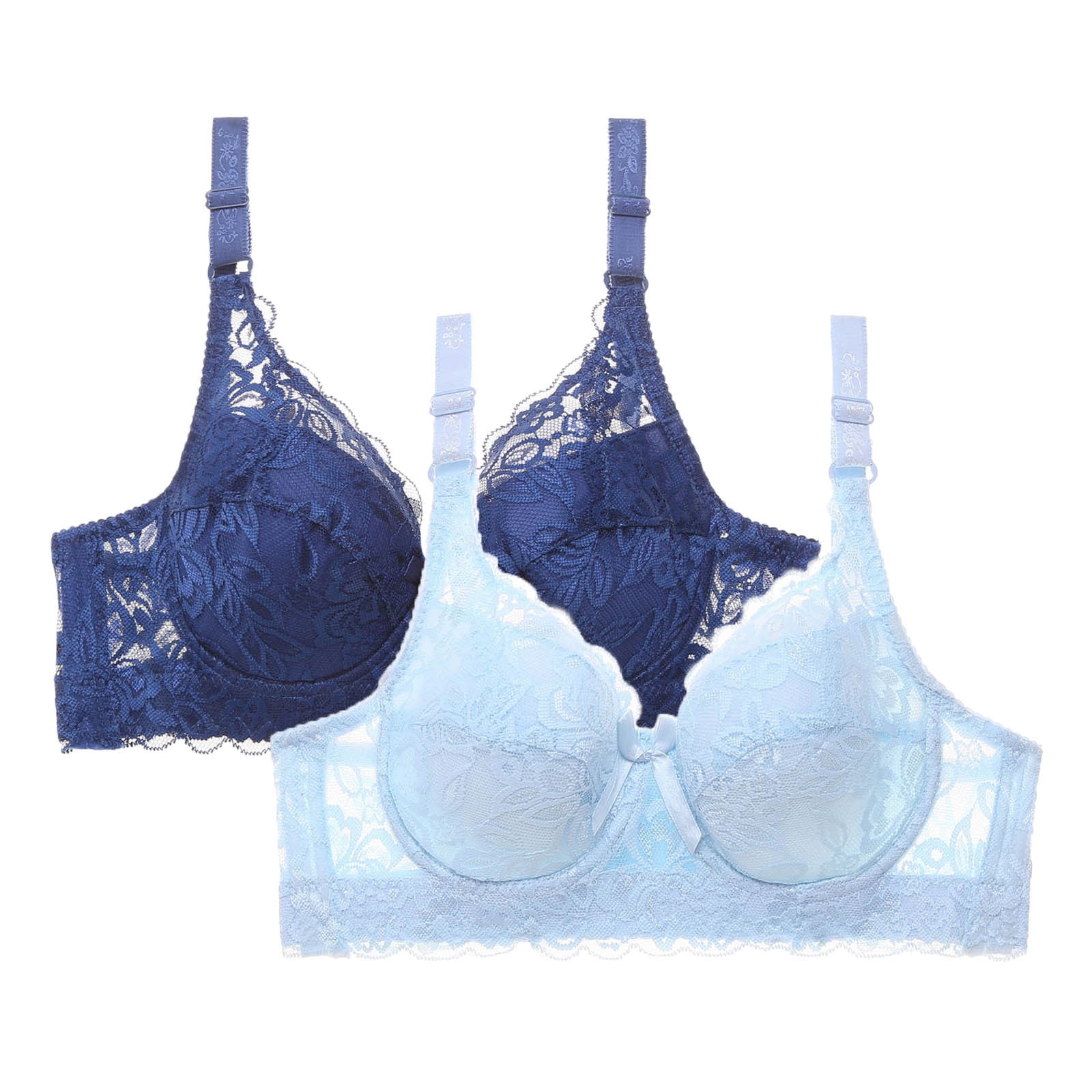 Xdegoge Women's Push Up Wireless Lace Bras - 2 Pack Adjustable ...