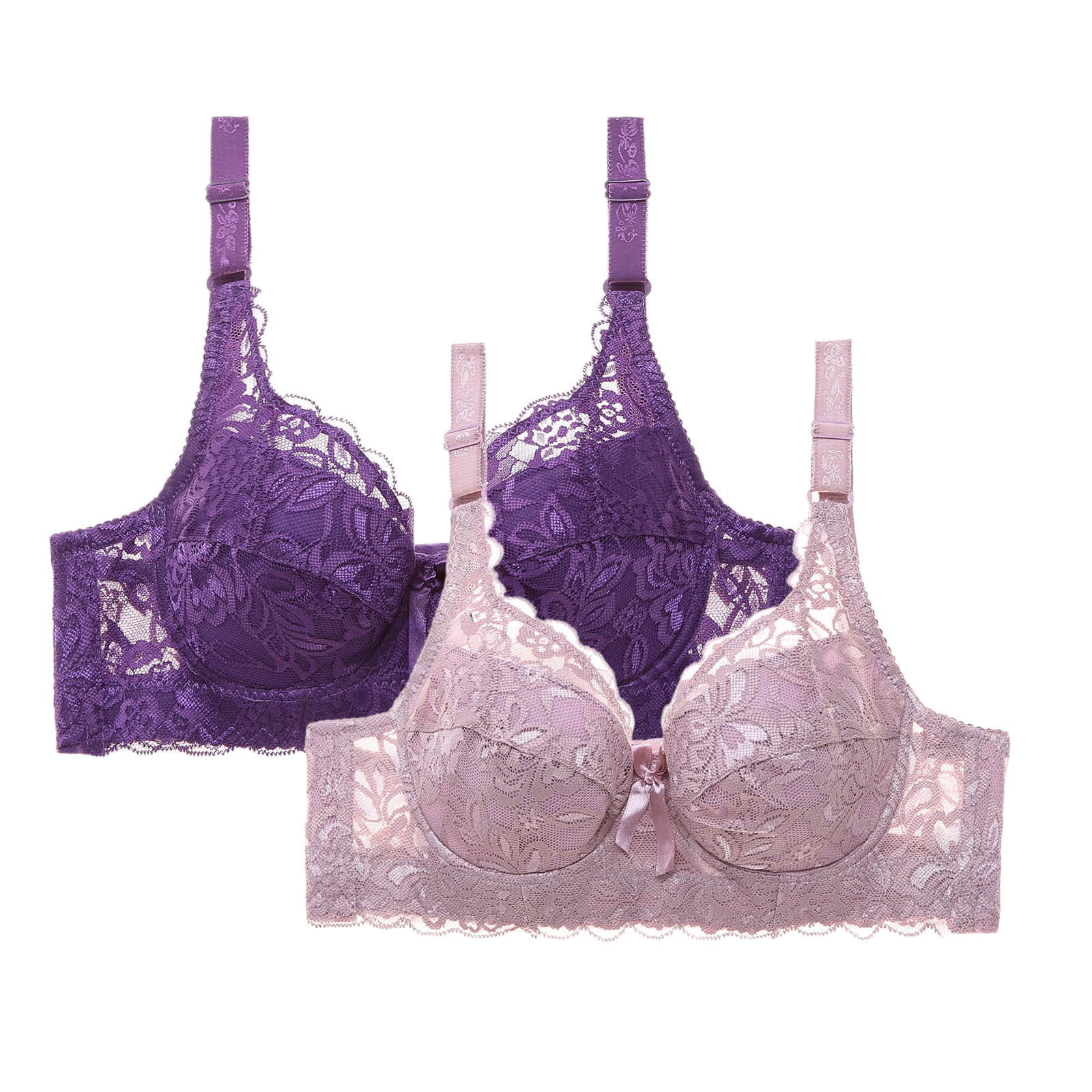 Xdegoge Women's Push Up Wireless Lace Bras - 2 Pack Adjustable ...