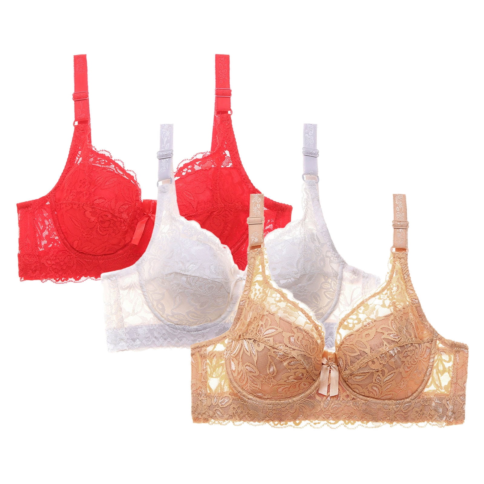 Xdegoge Women's Push Up Wireless Lace Bras - 2 Pack Adjustable ...