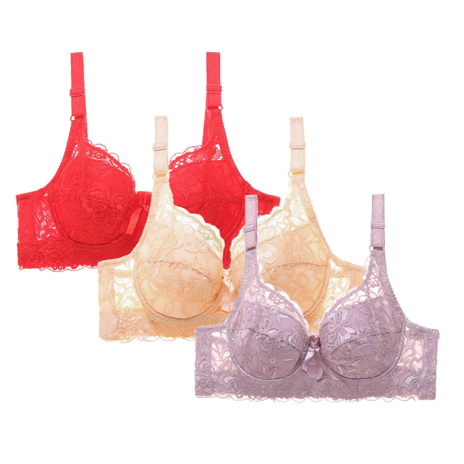 Xdegoge Women's Push Up Wireless Lace Bras - 2 Pack Adjustable ...