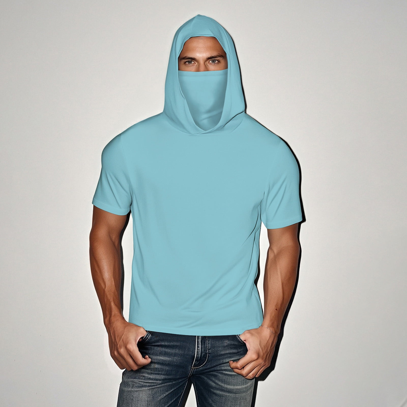 Xdegoge Women's Short Sleeve Hoodie with Built-in Face Mask Casual ...