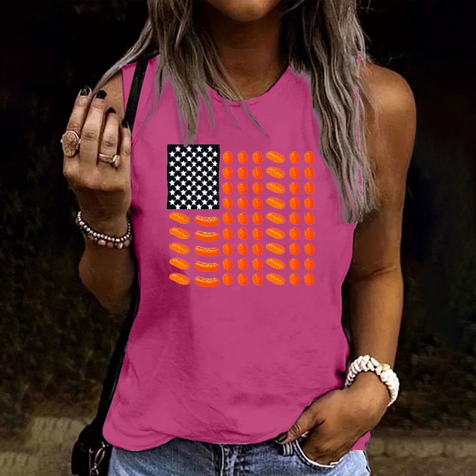 Xdegoge Women's Sleeveless Tank Top Featuring Hot Dog American Flag ...