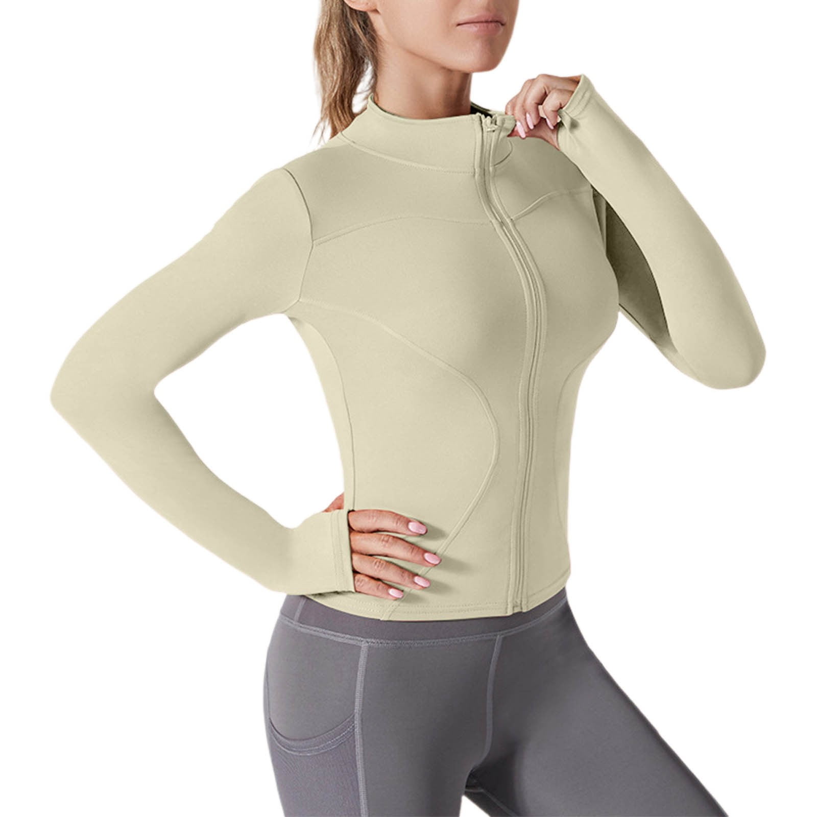Xdegoge Women's Slim Fit Workout Jacket Mock Neck Full Zip Athletic ...