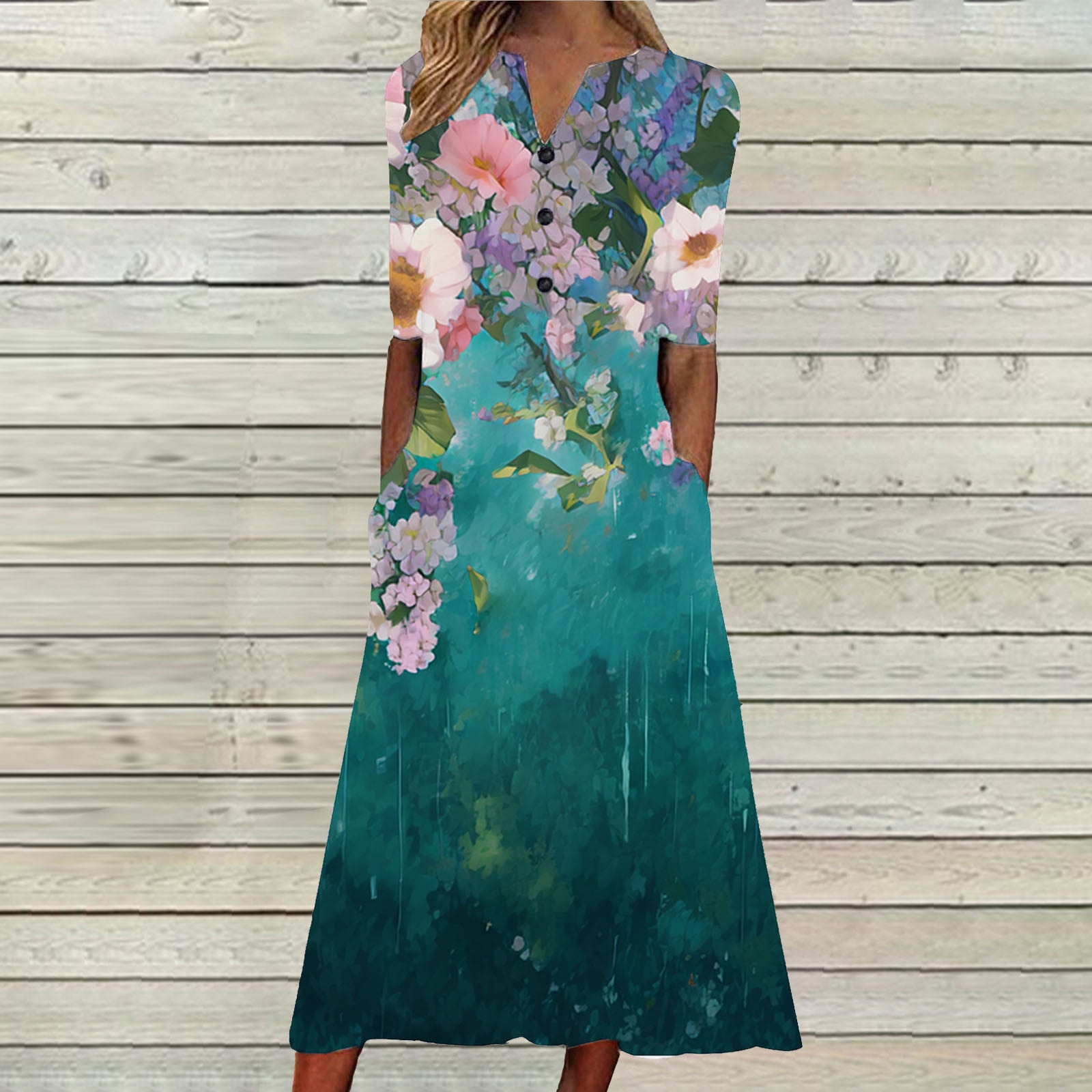 Xdegoge Women's Summer Maxi Dresses 2025 Casual Short Sleeve V Neck Long Dress Boho Floral ...