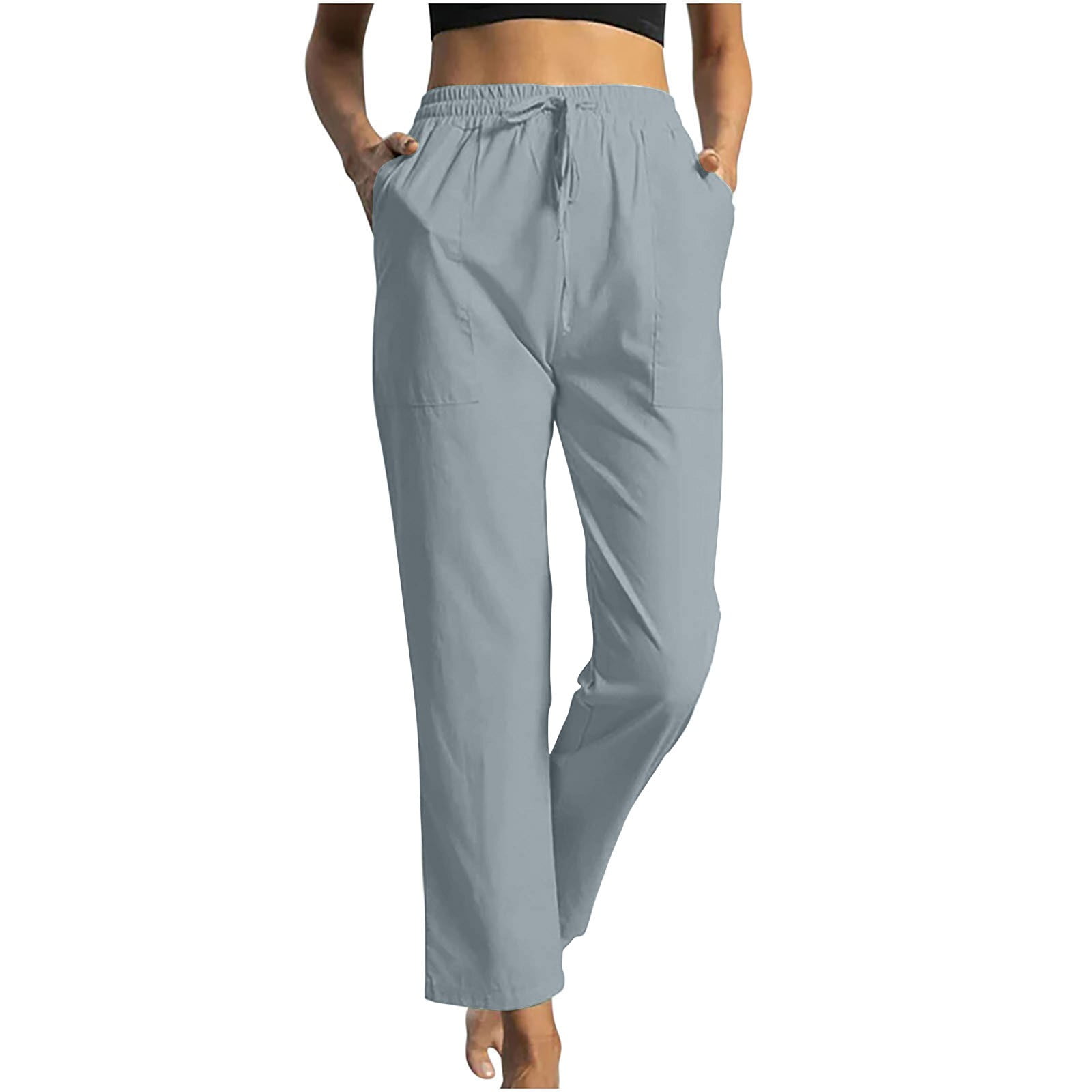 Maqroz Womens Casual Cotton Linen Pants Straight Leg Business Causal ...