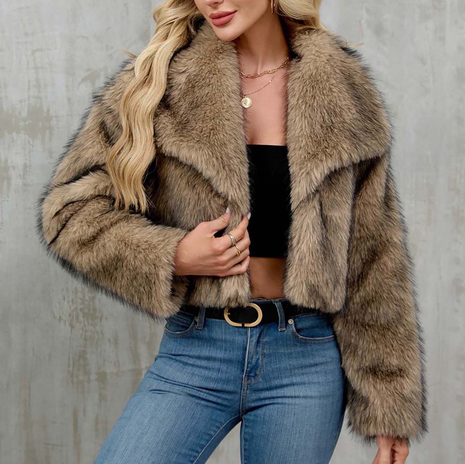 Xdegoge Womens Faux Fur Jacket Coat Trendy 2025 Fluffy Fur Coat Cropped ...