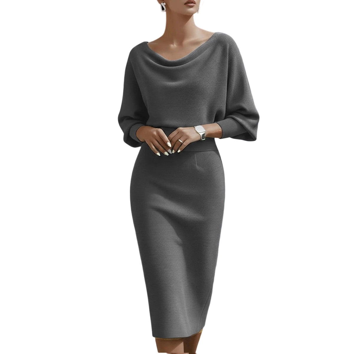 Xdegoge Womens Knit Bodycon Dress with Cowl Neck, Form-Fitting Midi ...