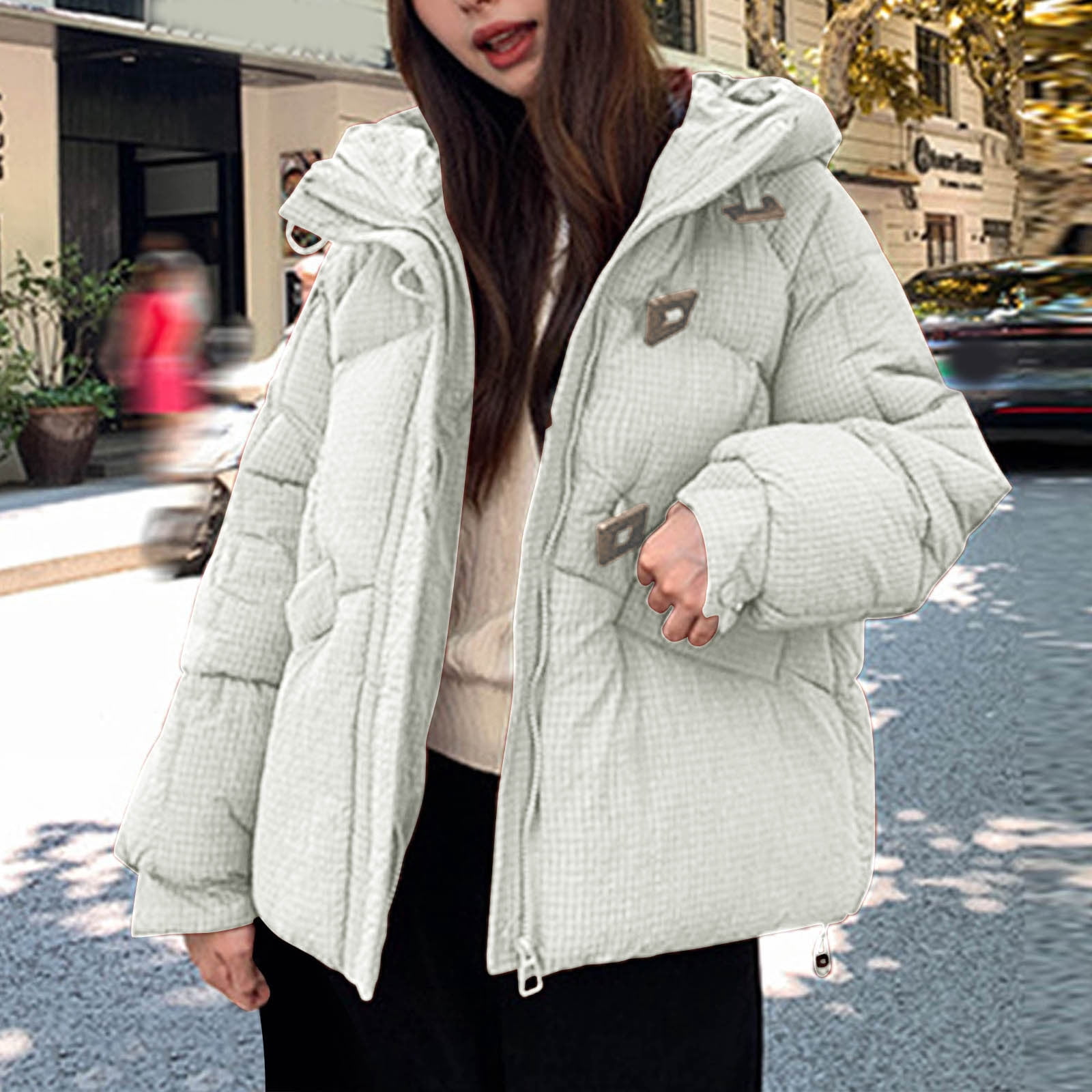Xdegoge Womens Padded Jackets Full Zip Hooded Plaid Cotton Parka Jacket ...
