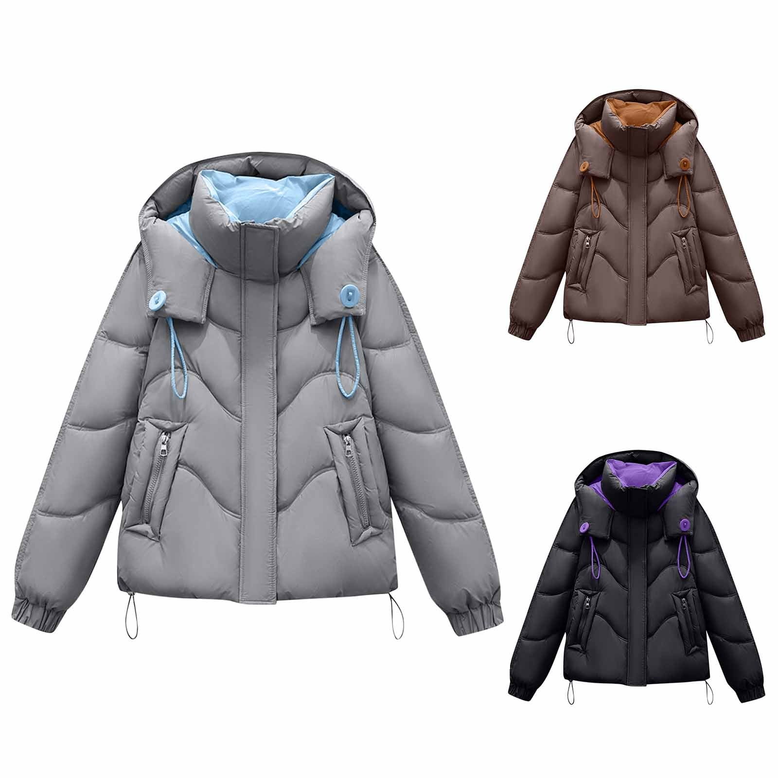 Xdegoge Womens Puffer Jacket with Hood Stand Collar Puffy Zip Up ...