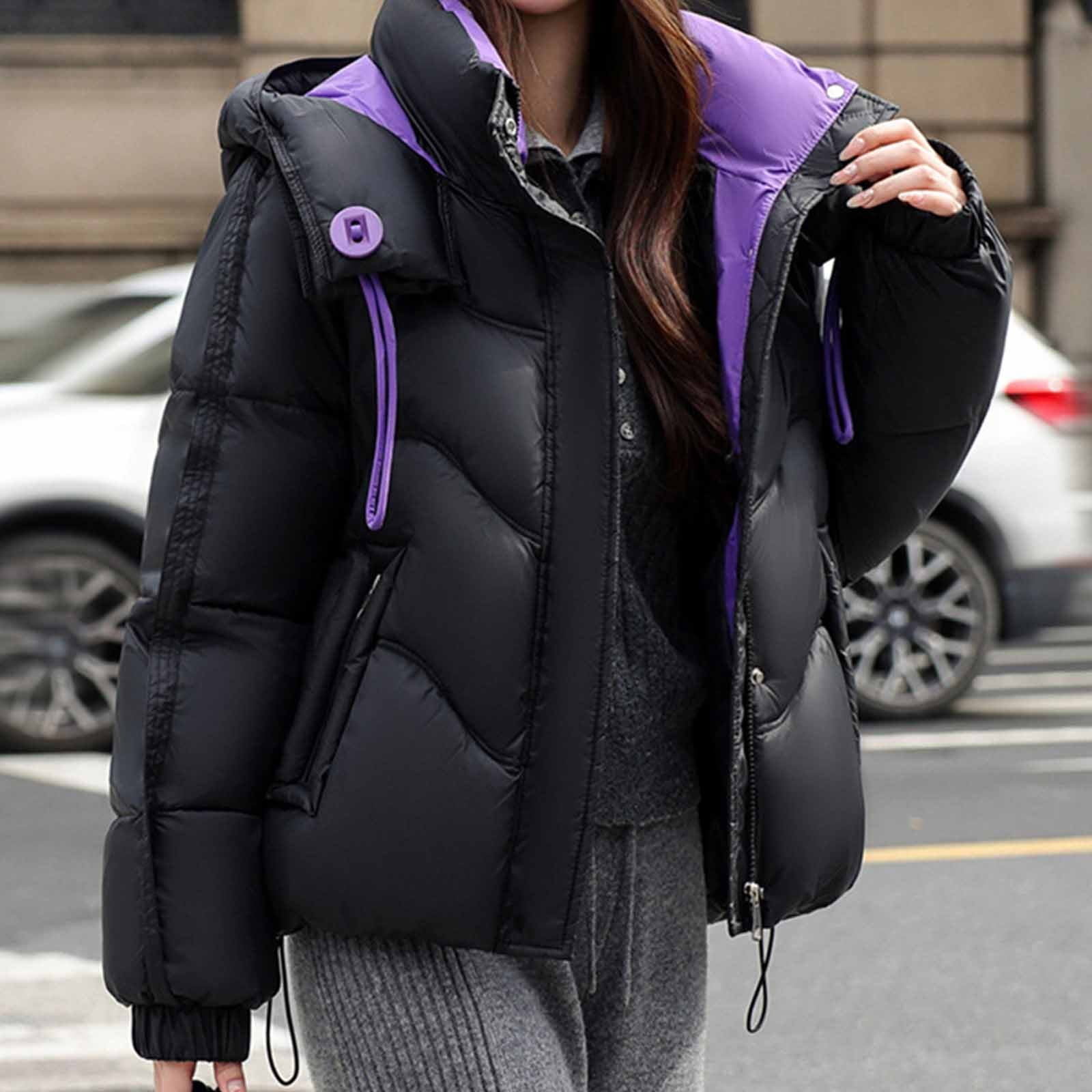 Xdegoge Womens Puffer Jacket with Hood Stand Collar Puffy Zip Up ...