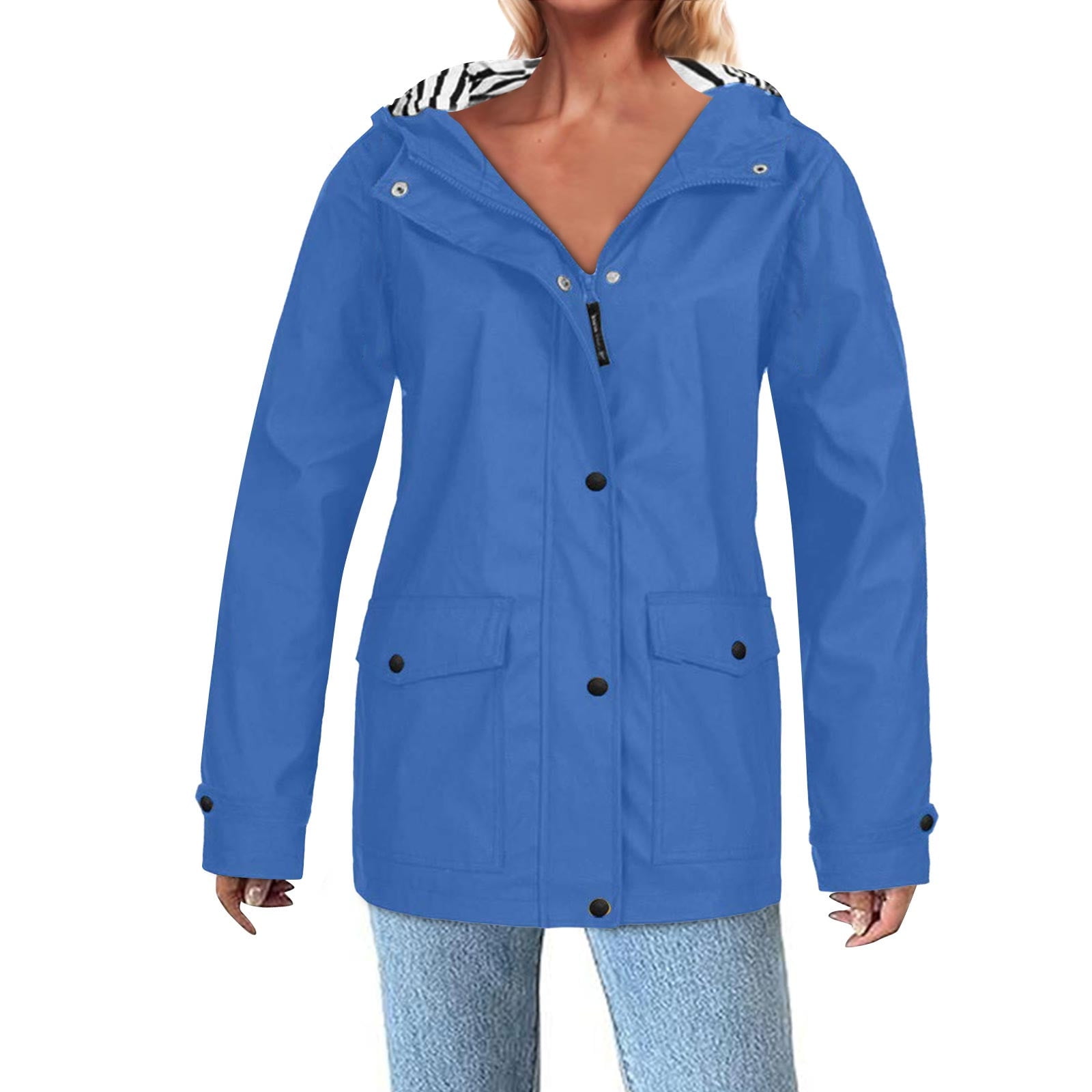 Xdegoge Womens Rain Jacket Waterproof Button Down Zip Up Travel Plus ...