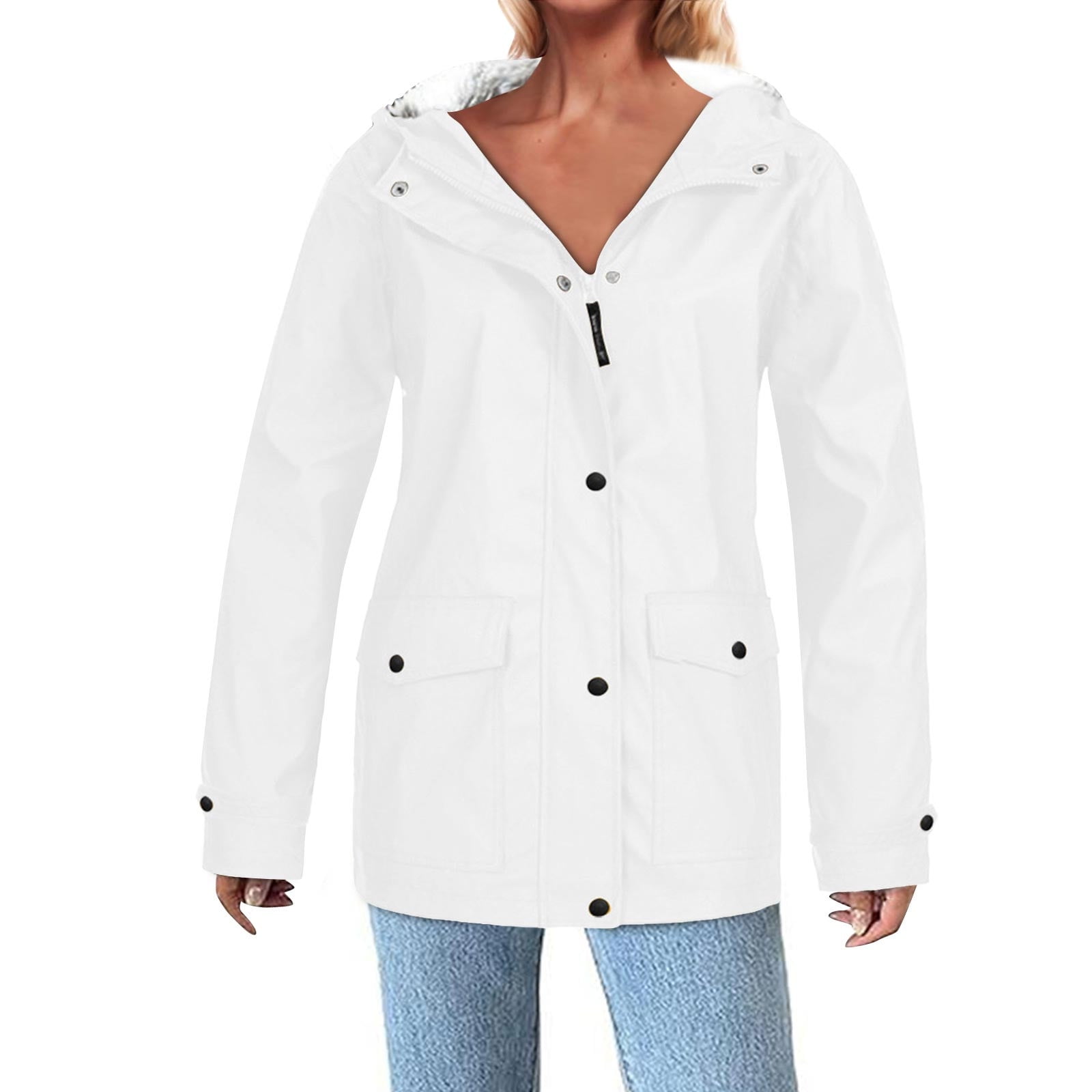 Xdegoge Womens Rain Jacket Waterproof Button Down Zip Up Travel Plus ...