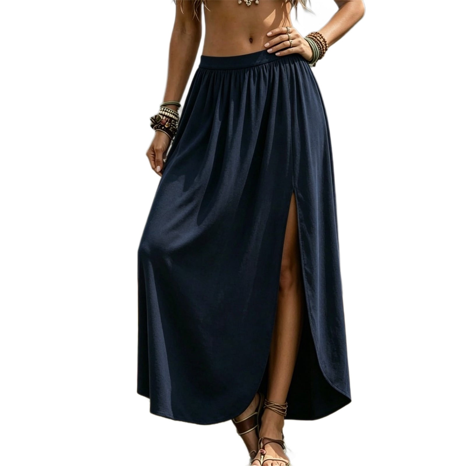 Samdudou Womens Skirts Maxi Skirt High Waisted Long Skirt with Side ...