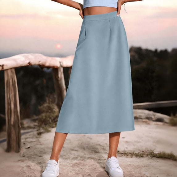 Samdudou Womens Skirts Midi Skirt High Waisted A Line Casual Everyday ...