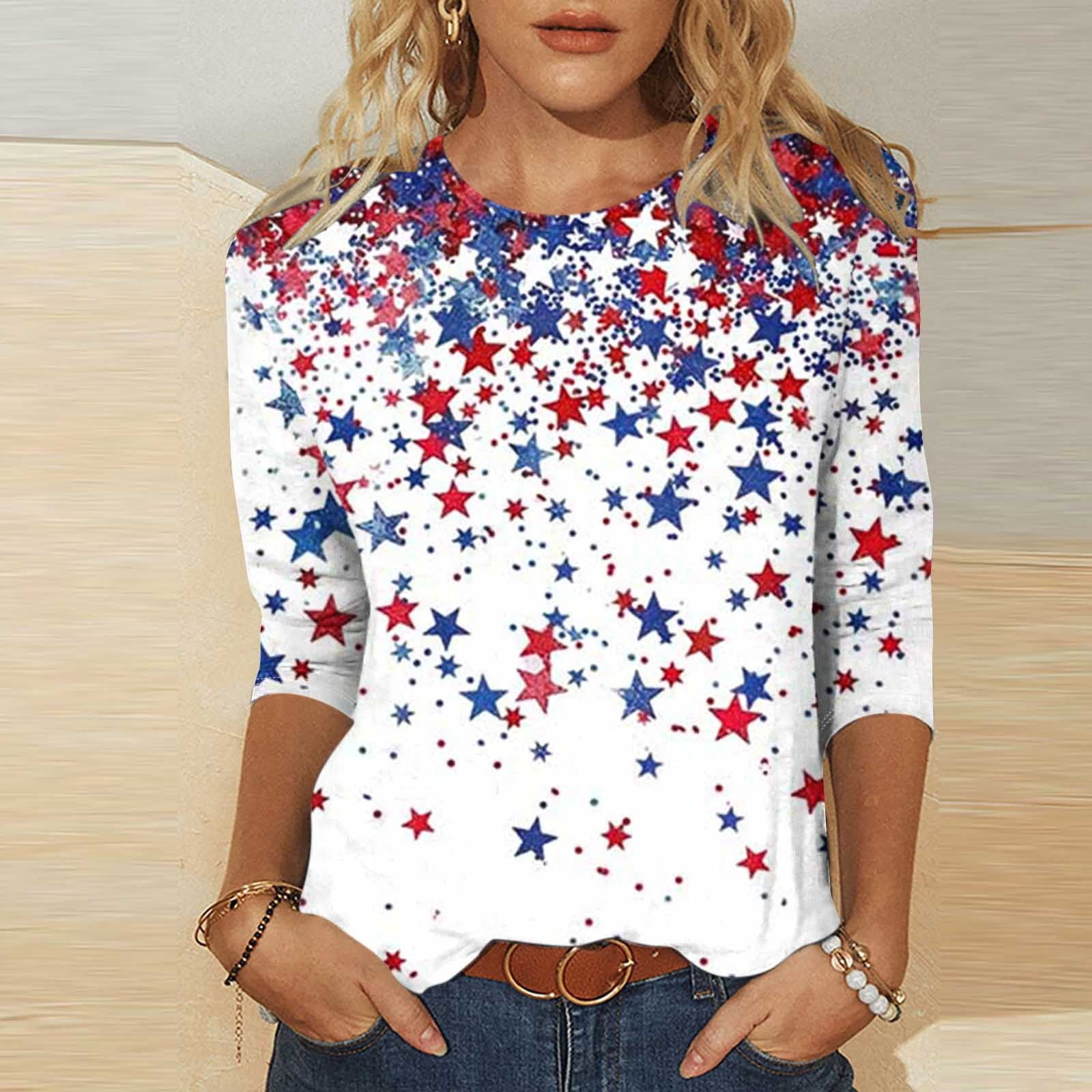 Xdegoge 4Th of July Shirts for Women 3/4 Sleeve American Flag Shirt Usa ...
