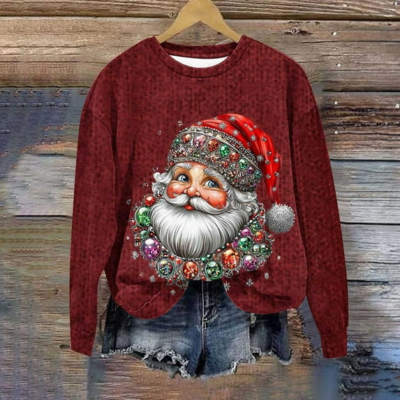 Xdegoge Christmas Shirts for Women Crewneck Xmas Santa Tops Merry and ...