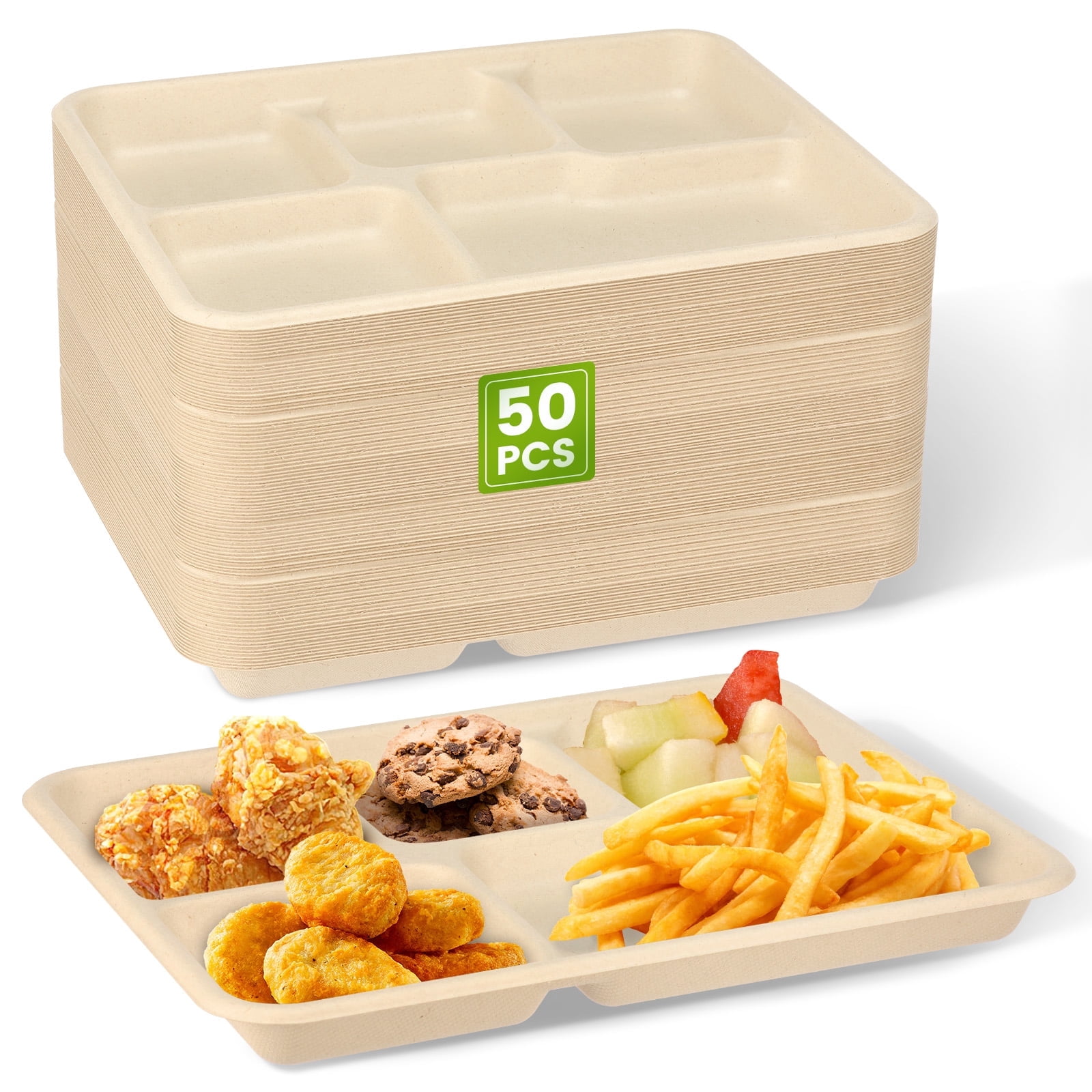 Xdziklosj 100% Compostable 5 Compartment Paper Plates, 10 Inch Heavy ...
