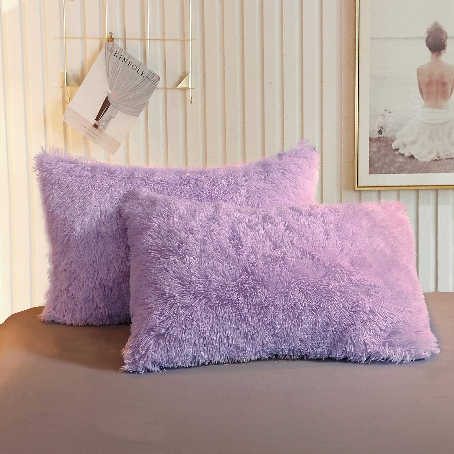 "XeGe Faux Fur Pillow Cases, Plush Shams, Decorative Covers, Zipper ...