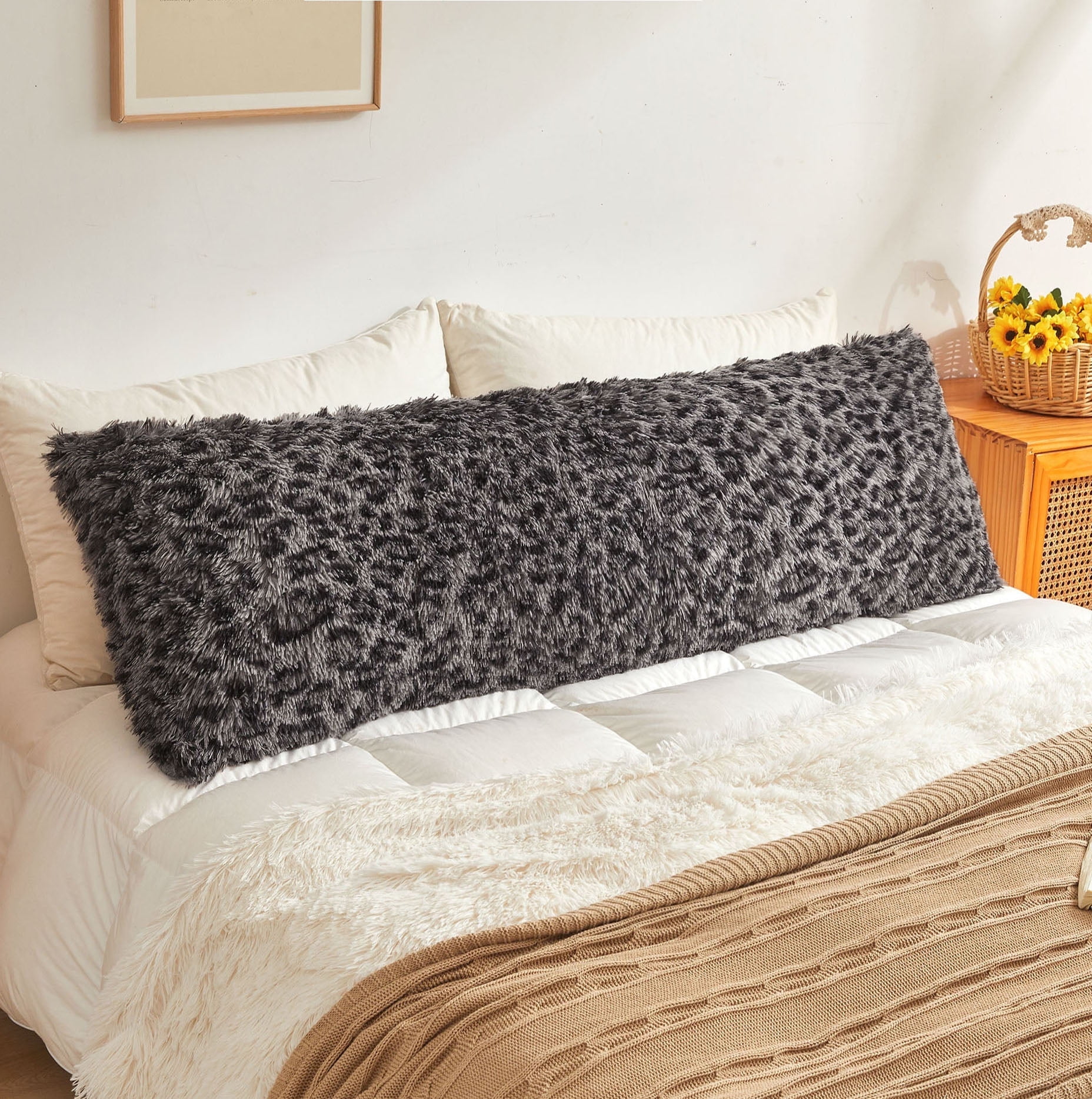 XeGe 20x54 Fluffy Leopard Print Body Pillow Cover, Cheetah Print Plush ...