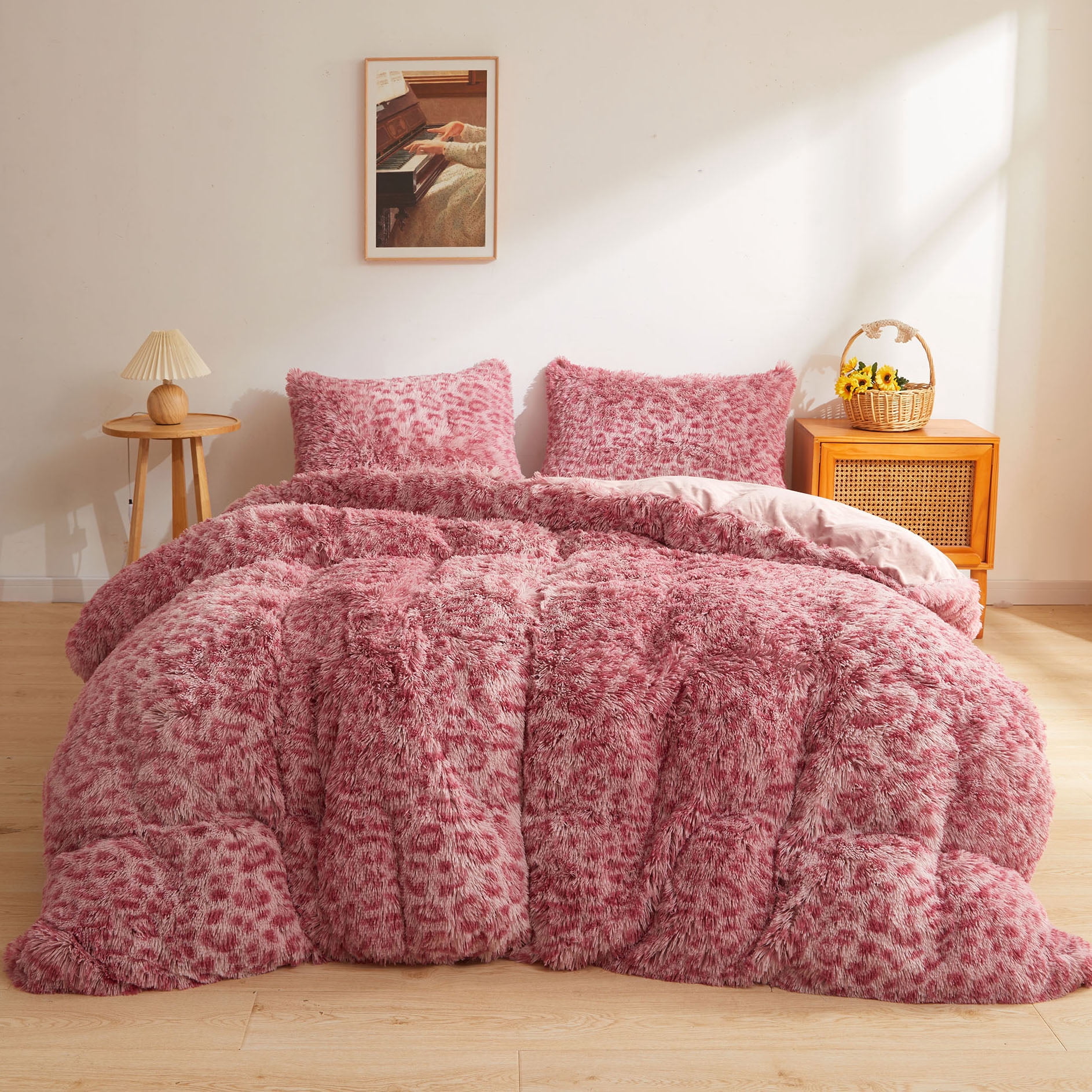 XeGe Cheetah Print Fluffy Faux Fur Duvet Cover Set, 3 Pieces Soft Plush ...