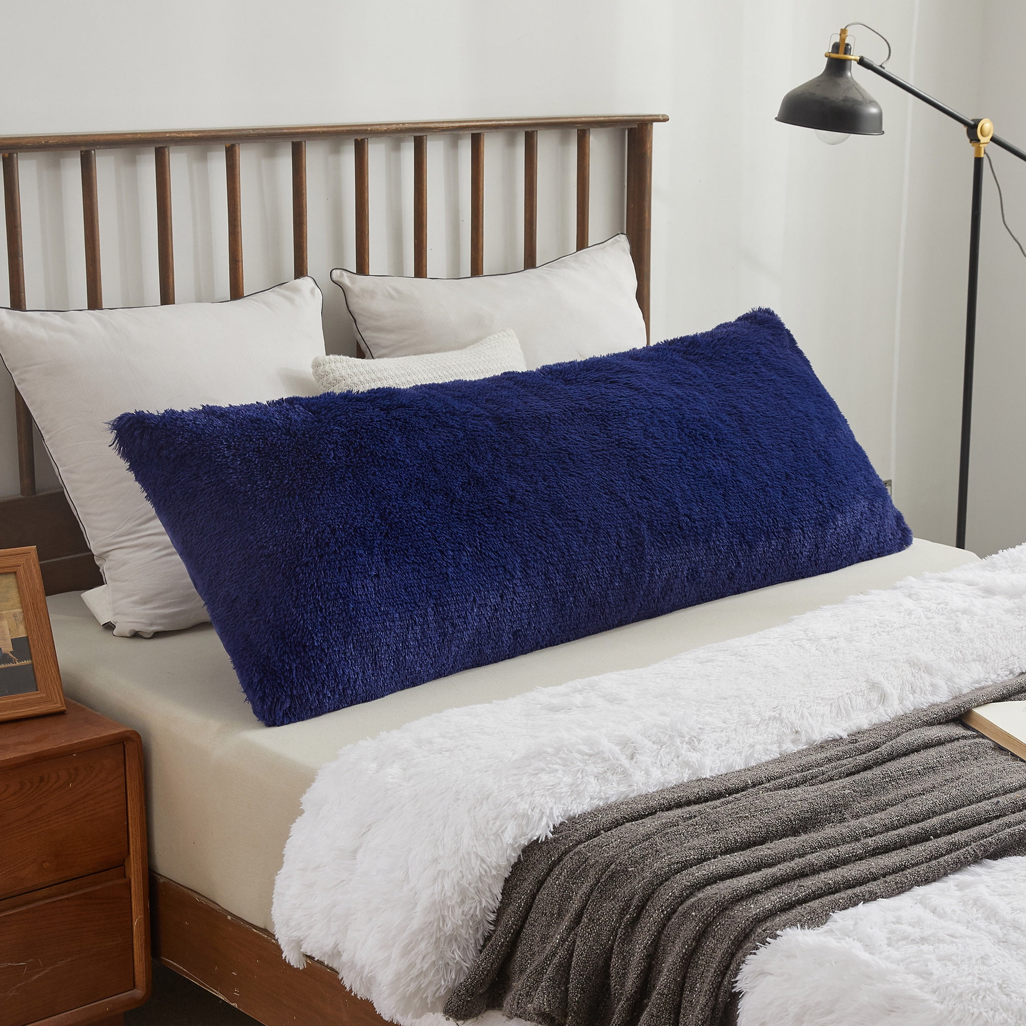XeGe Fluffy Faux Fur Body Pillow Cover, Shaggy Plush Long 20x54 Bed ...