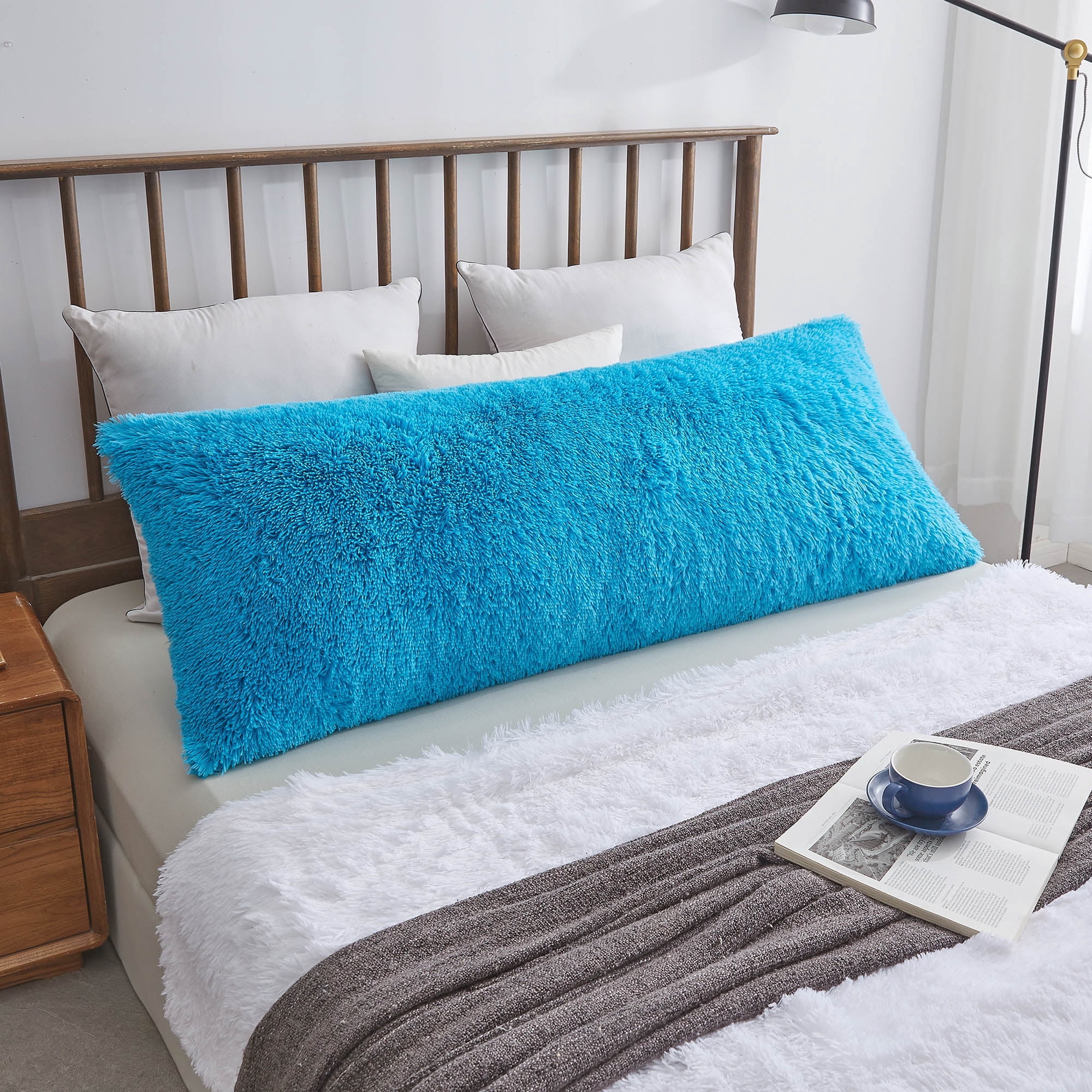 XeGe 20x54 Blue Plush Fuzzy Pillowcase, Comfortable Faux Fur Body ...
