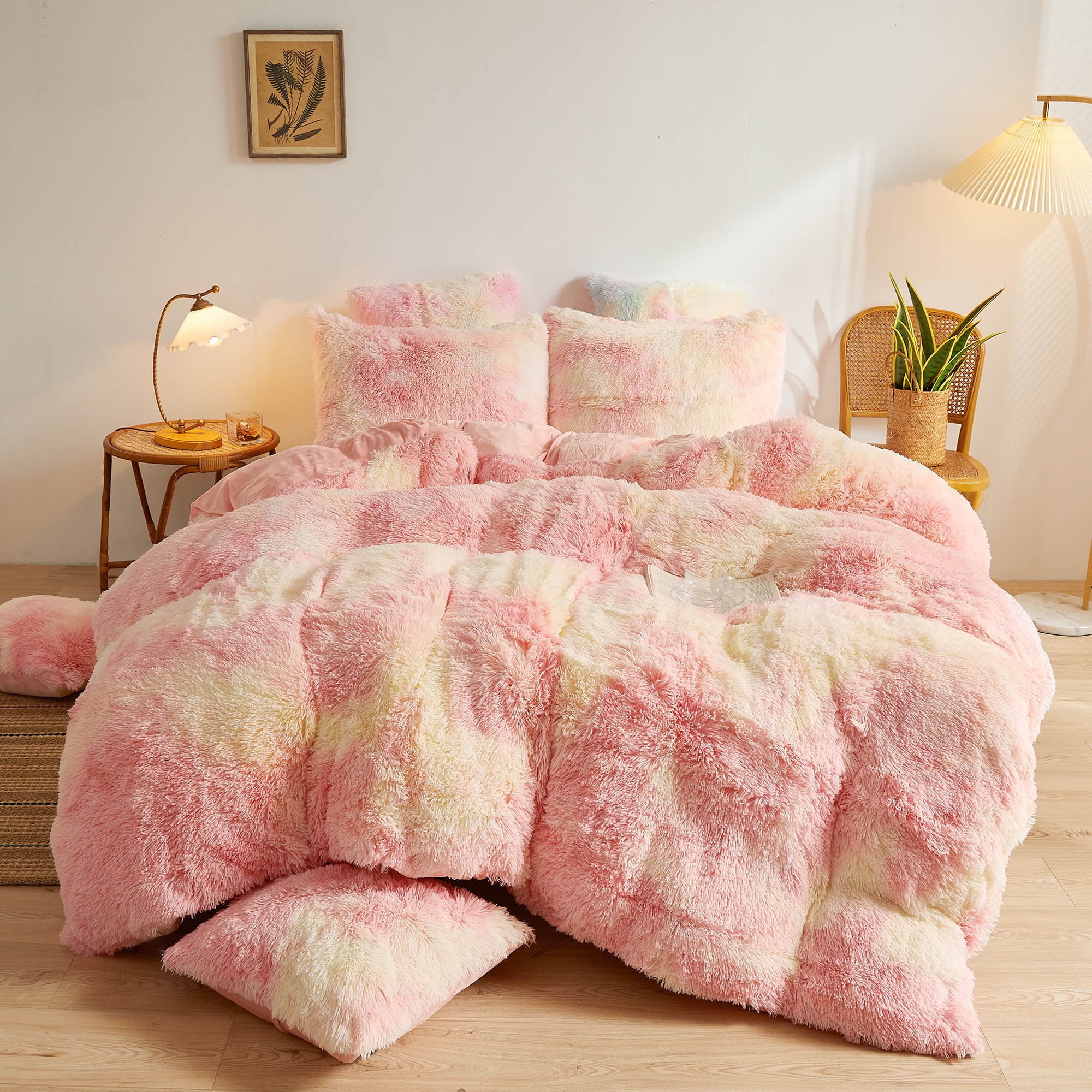 XeGe Tie Dye Plush Shaggy Duvet Cover Set, 3 Pieces Soft Fluffy Furry ...