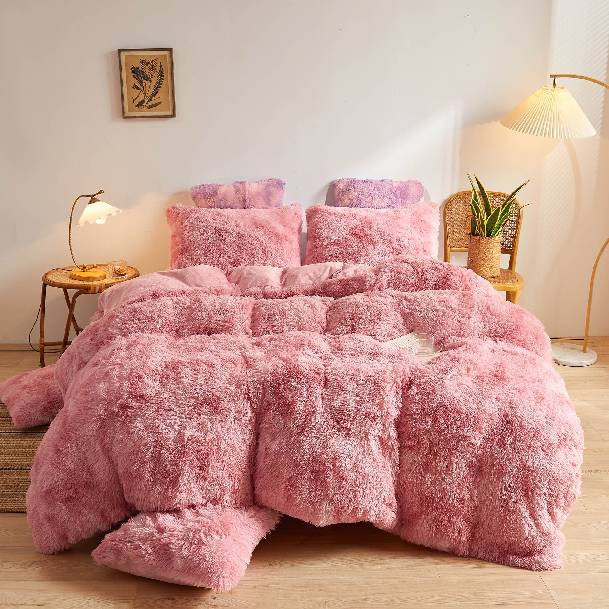 Xege Tie Dye Plush Shaggy Duvet Cover Set Ombre 3 Pieces Soft Velvet