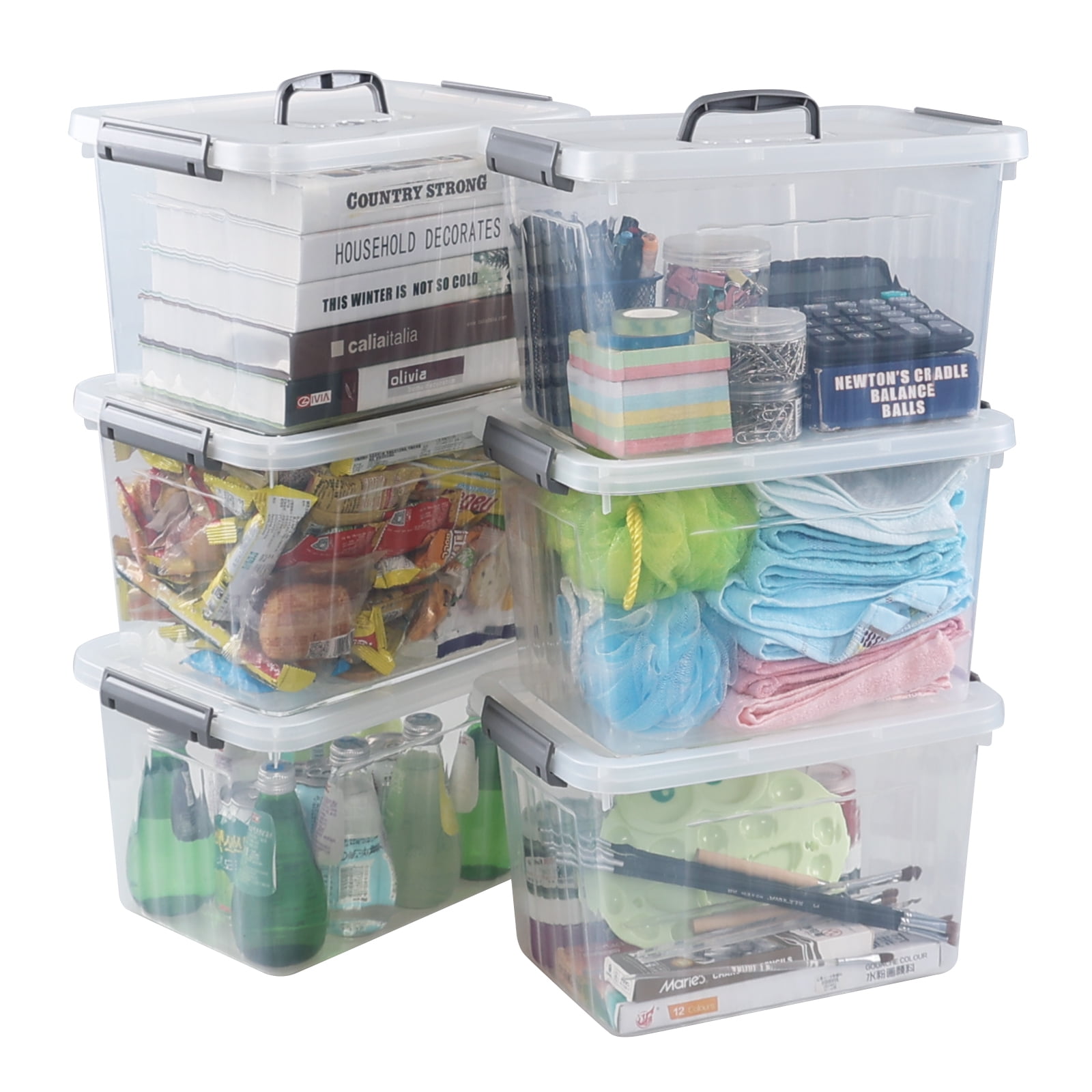 Xeabia 12 Quart Clear Storage Latch Box with Handles, Plastic ...