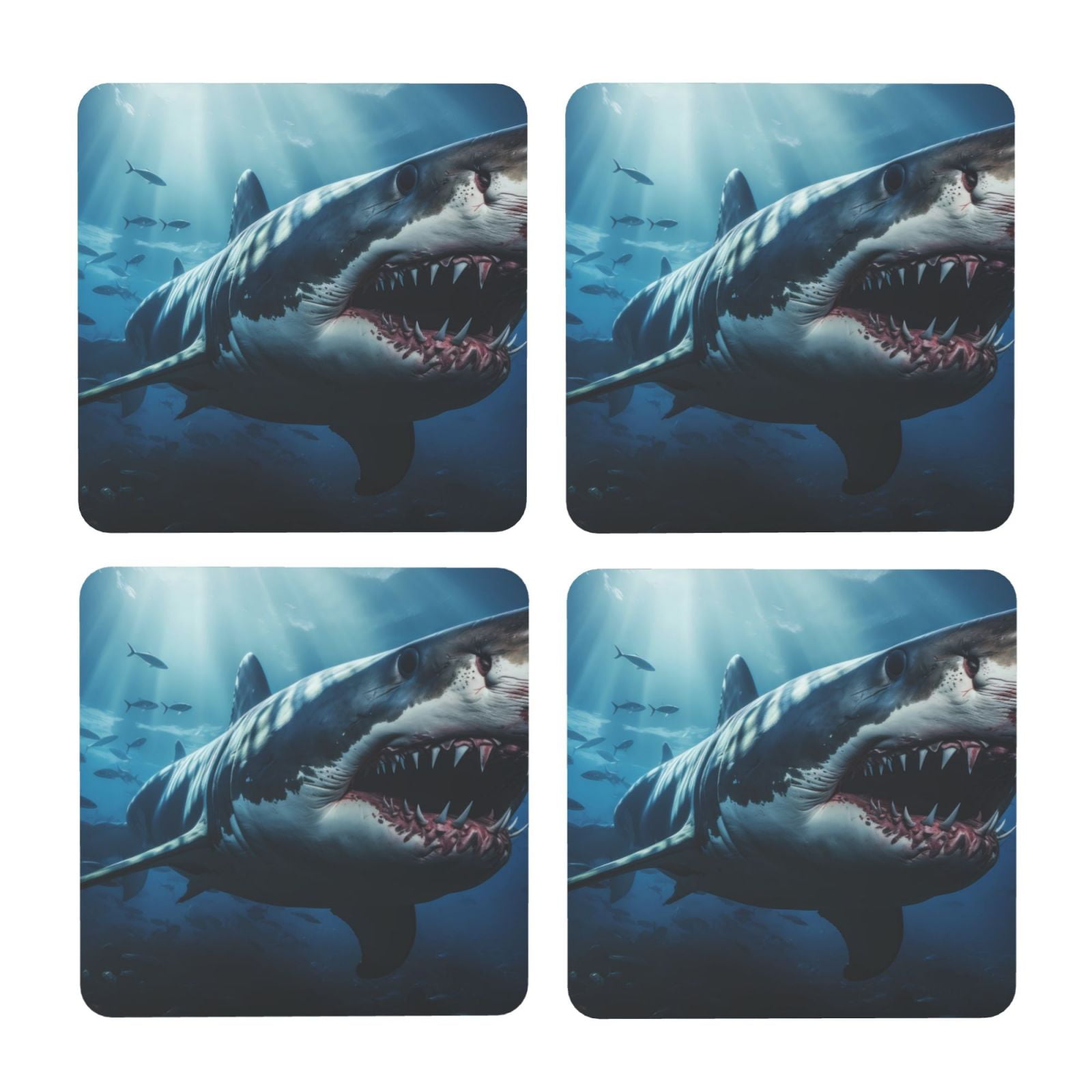 Xecao 3D Realistic Shark for MDF Cork Coaster 4 Pcs,Drink Coasters,Suit ...