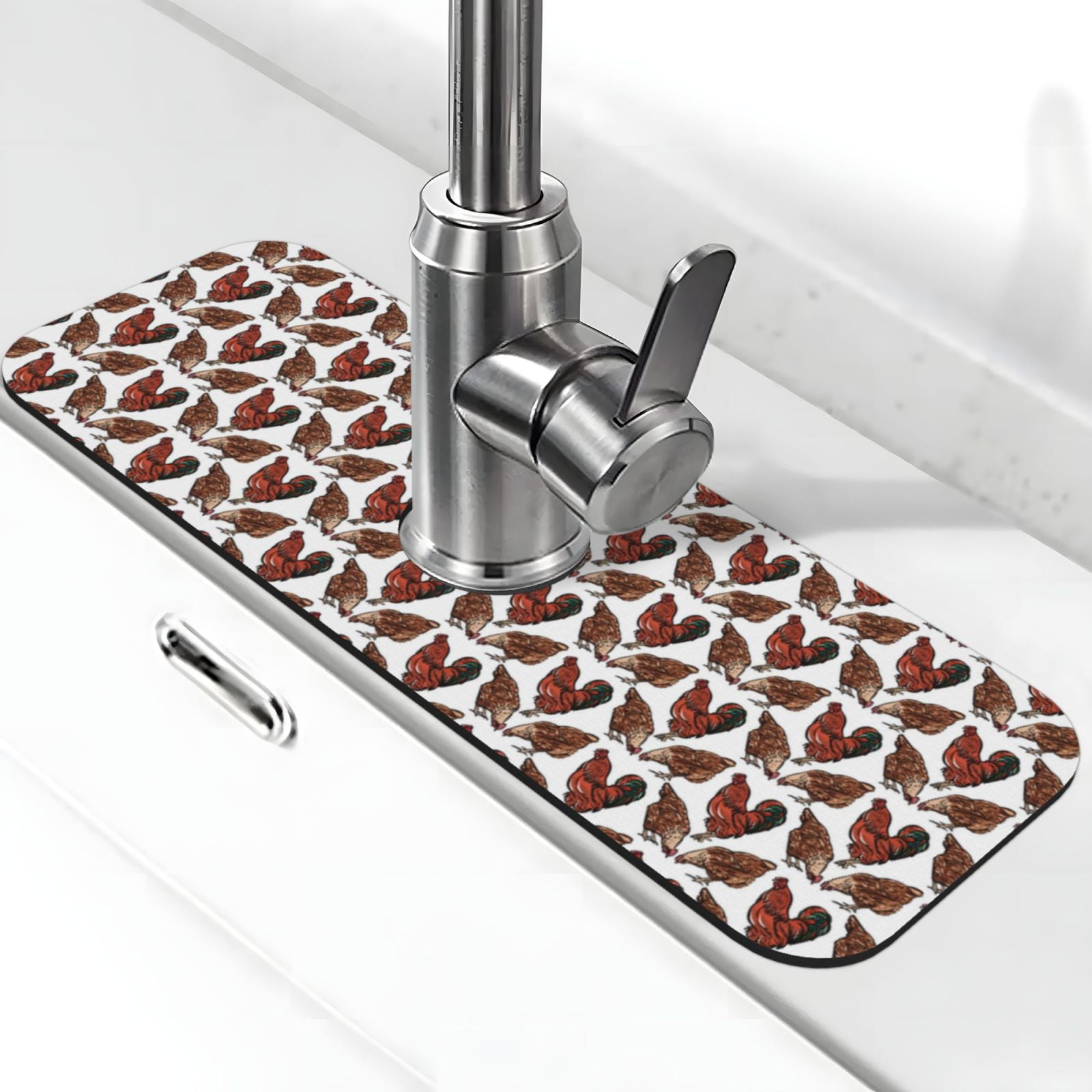 Xecao A Rooster With Chickens for Kitchen Sink Splash Guard Faucet Mat ...